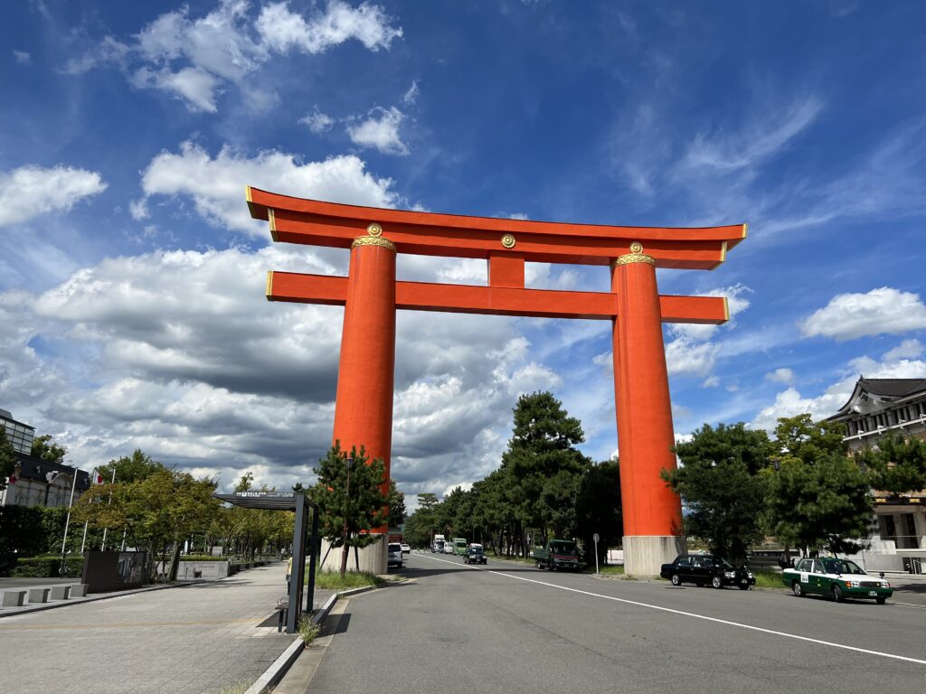 Huge Red Torii gate of 24.2m at Heian Jingu shrine!